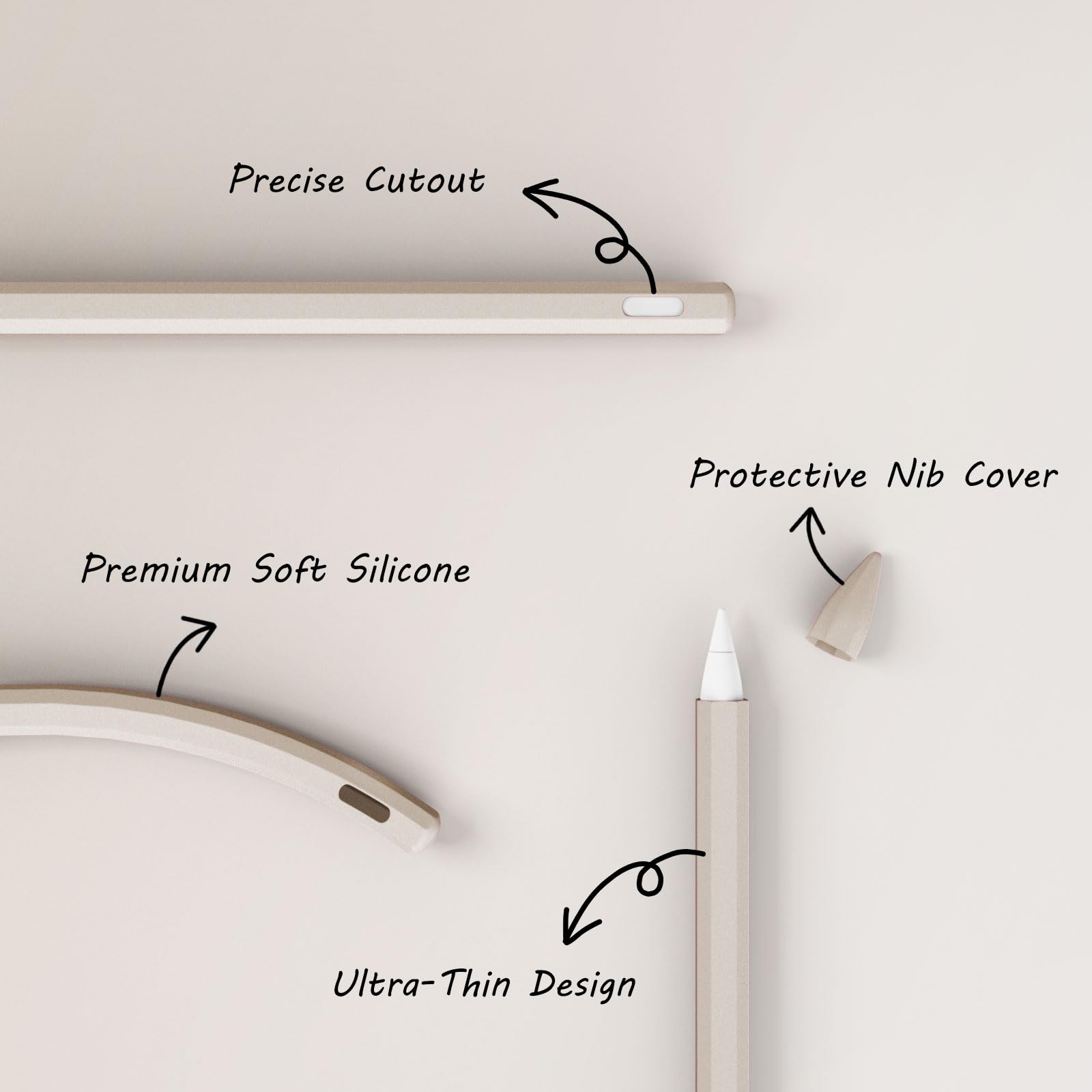 KELIFANG Silicone Case for Apple Pencil Pro 2024 & Apple Pencil 2nd Generation, Protective Skin Sleeve Cover Holder Grip and Tip Cap Accessories Compatible with iPad Pro 11 12.9 13 Inch, Starlight