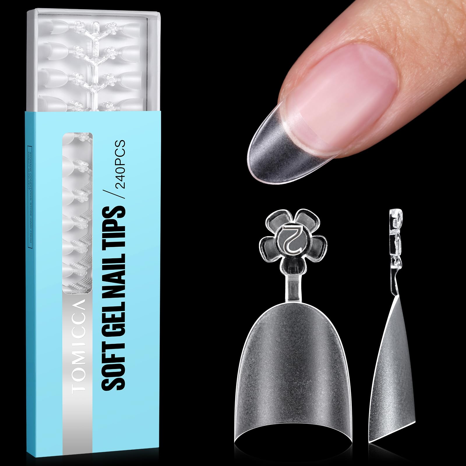 TOMICCA Short Oval Nail Tips, 240Pcs Acrylic Full Matte Nail Tips, 12 Sizes No C Curve Fake Half Cover Nail Tips for Nail Extension Salon Home DIY