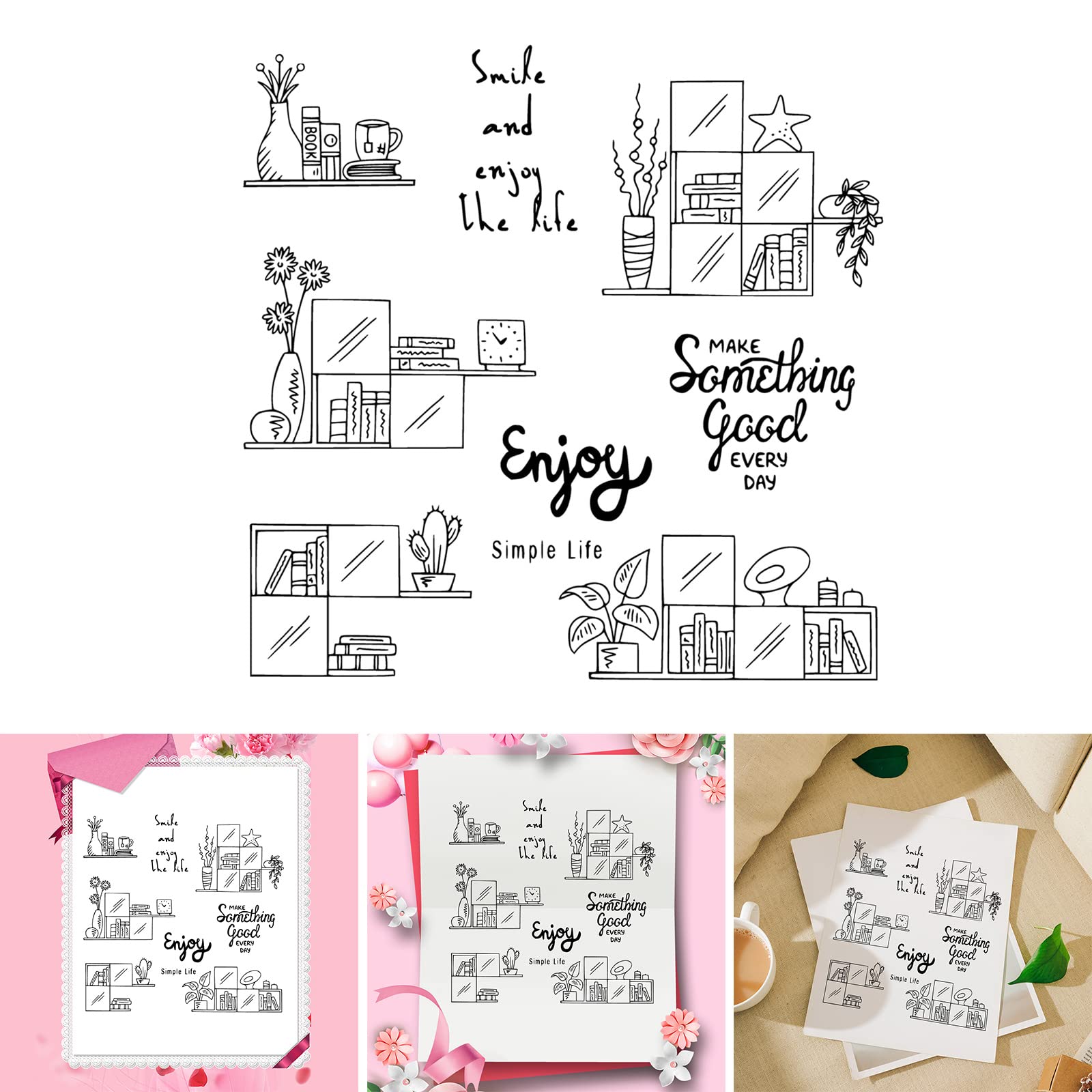 Flower Bookcase Clear Silicone Seal Stamp for Scrapbooking DIY Photo Album Decoration Card Making Embossing Rubber Stamp Clear Stamps for Crafts