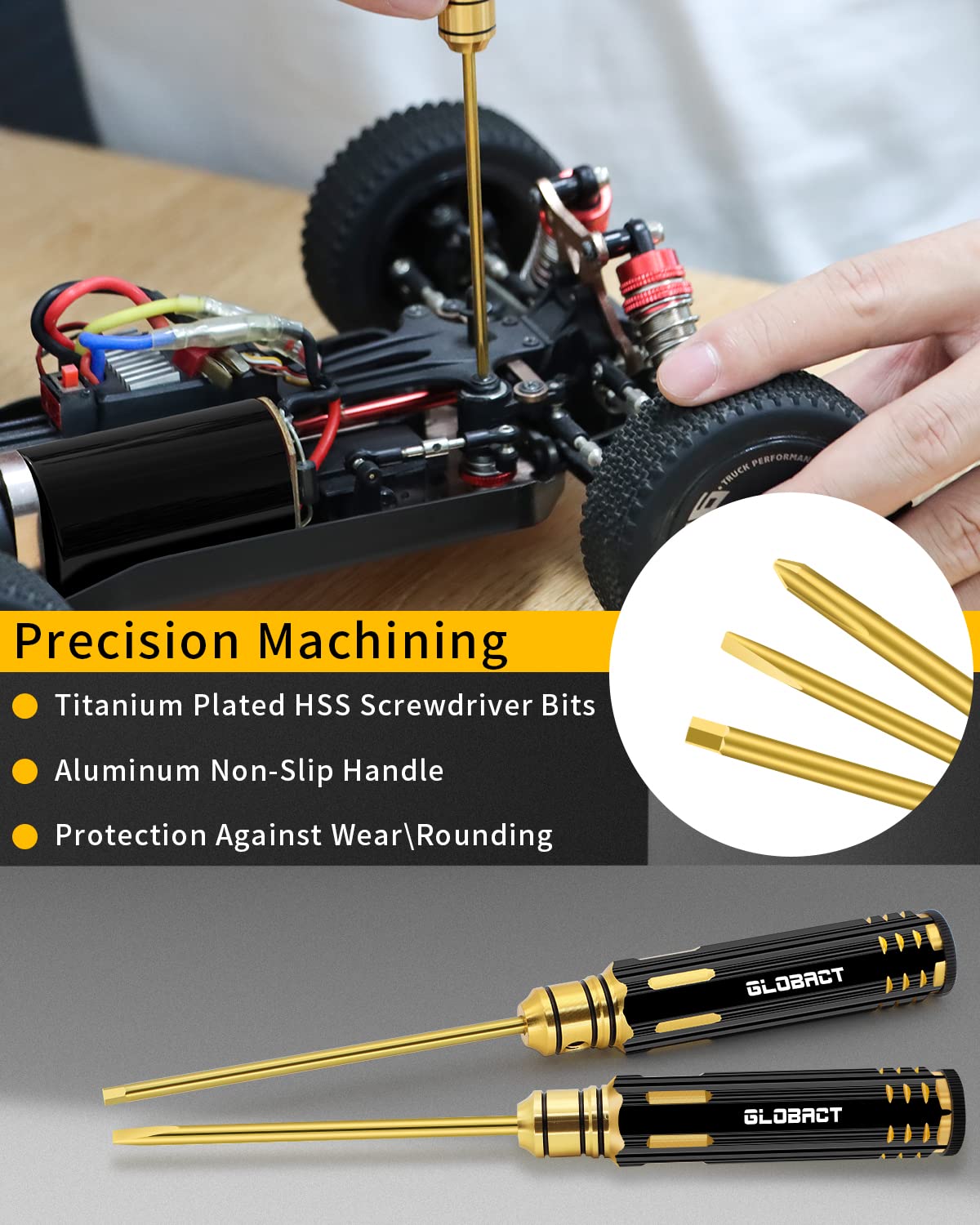 GLOBACT RC Tool Kit RC Screwdriver Kit, RC Car Stand, RC Hex Driver Set, RC Pliers Set, Screws Tray, Wrench, Body Reamer for 1/8 1/10 Slash Axial Arrma Redcat Losi RC Repair Tool Box Set-26Pcs