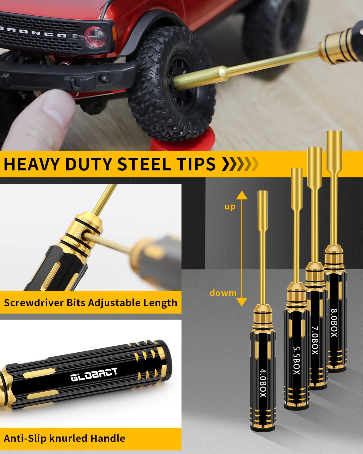 GLOBACT RC Tool Kit RC Screwdriver Kit, RC Car Stand, RC Hex Driver Set, RC Pliers Set, Screws Tray, Wrench, Body Reamer for 1/8 1/10 Slash Axial Arrma Redcat Losi RC Repair Tool Box Set-26Pcs