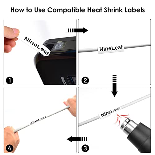 NineLeaf 1 Pack Black on White Heat Shrink Tubes Label Tape Compatible for Brother HSe-231 HSe231 HS231 HS-231 P-Touch GL-100 PT200 PT1000 PT1100 PT1200 PT-E200 PT1180 ST1150 Label Maker