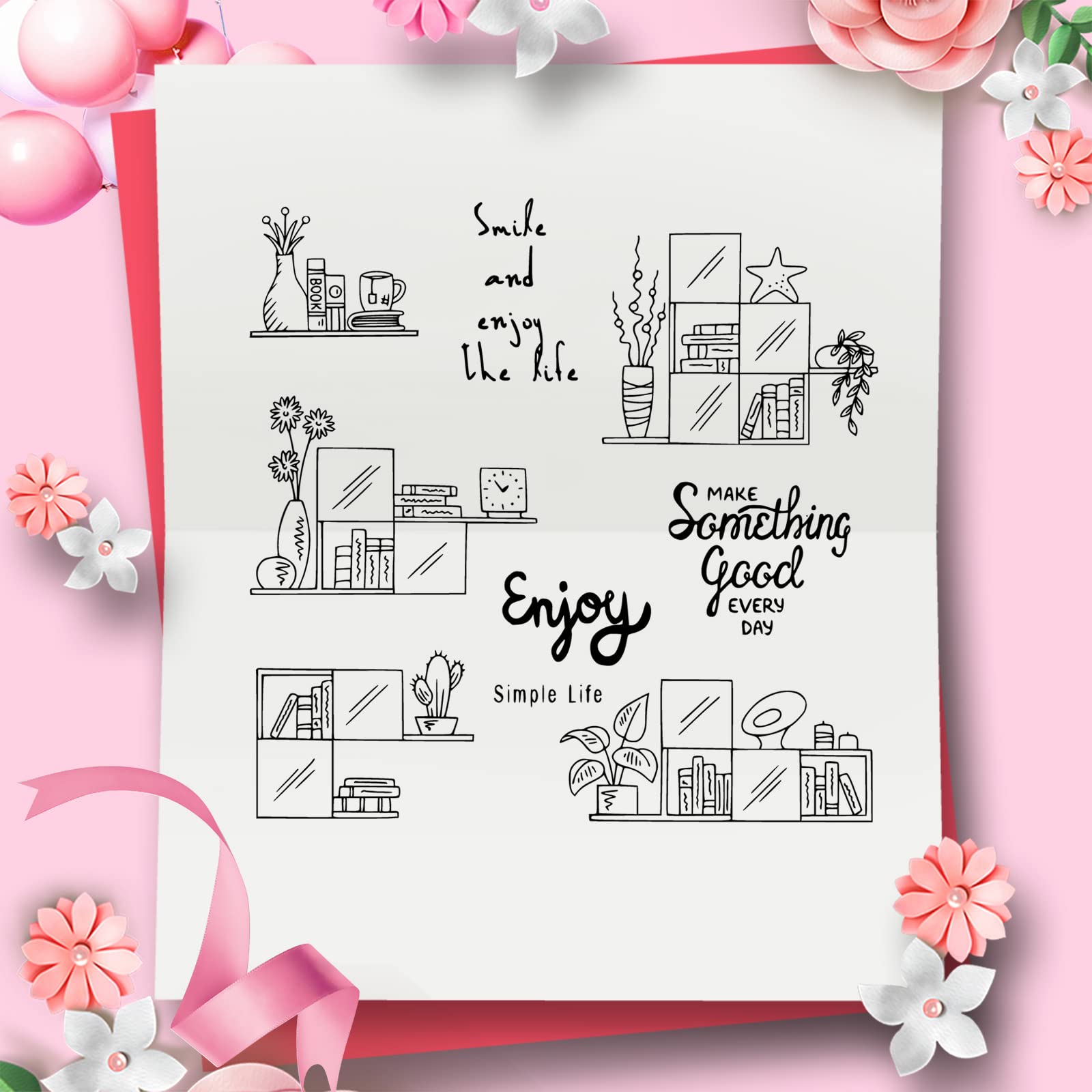 Flower Bookcase Clear Silicone Seal Stamp for Scrapbooking DIY Photo Album Decoration Card Making Embossing Rubber Stamp Clear Stamps for Crafts