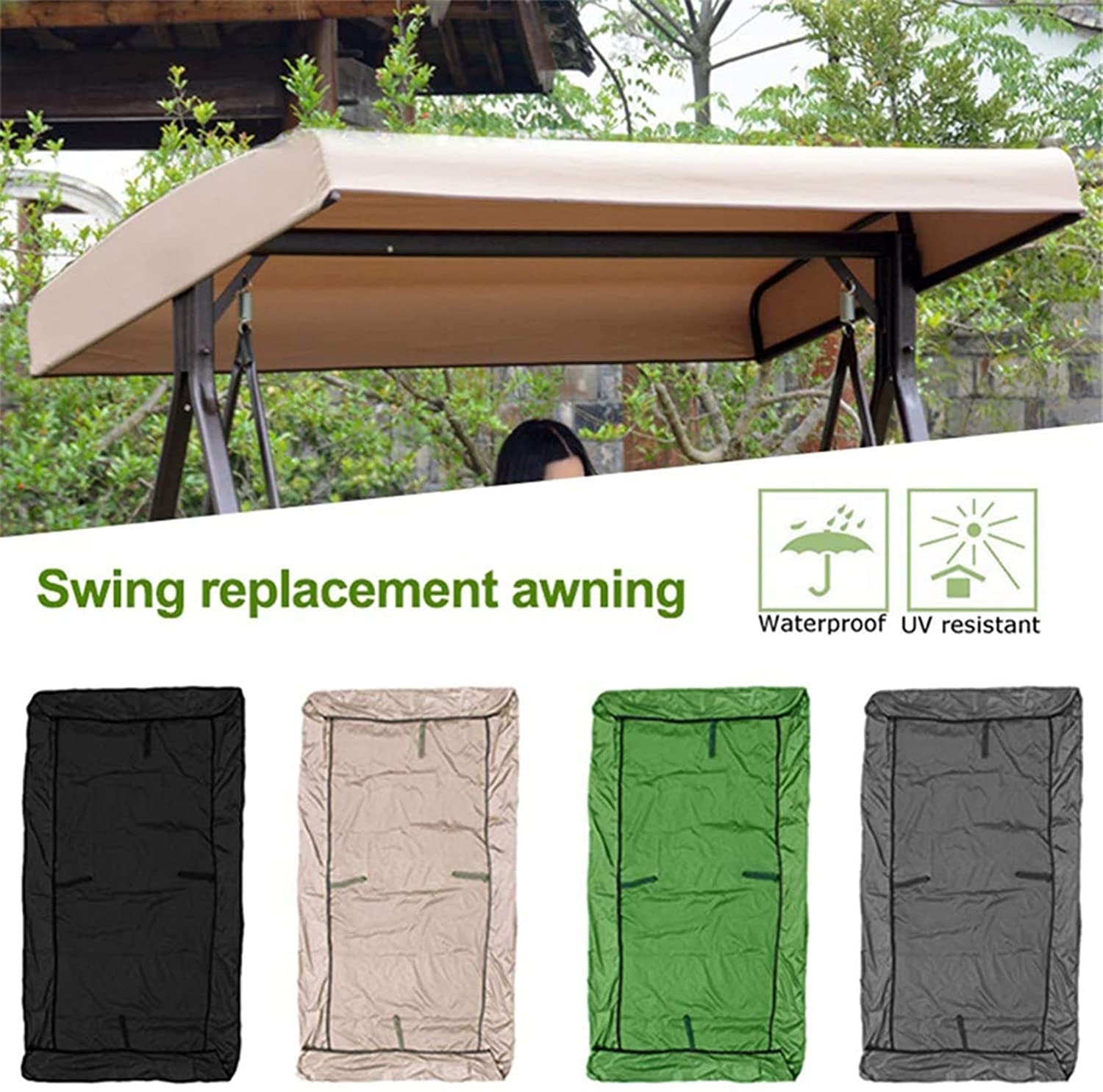 Replacement Canopy Top for Porch Swing, Strong Patio Swing Cover Universal Canopy for Garden Traditional 3 Person Swing (75x47x9inch, Beige)
