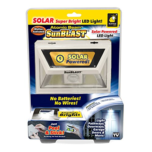 Official As Seen On TV Atomic Beam SunBlast by BulbHead Solar Powered LED Motion Activated Security Light, Industrial Strength Adhesive for Easy Installation (Atomic Beam SunBlast 1 Pack)