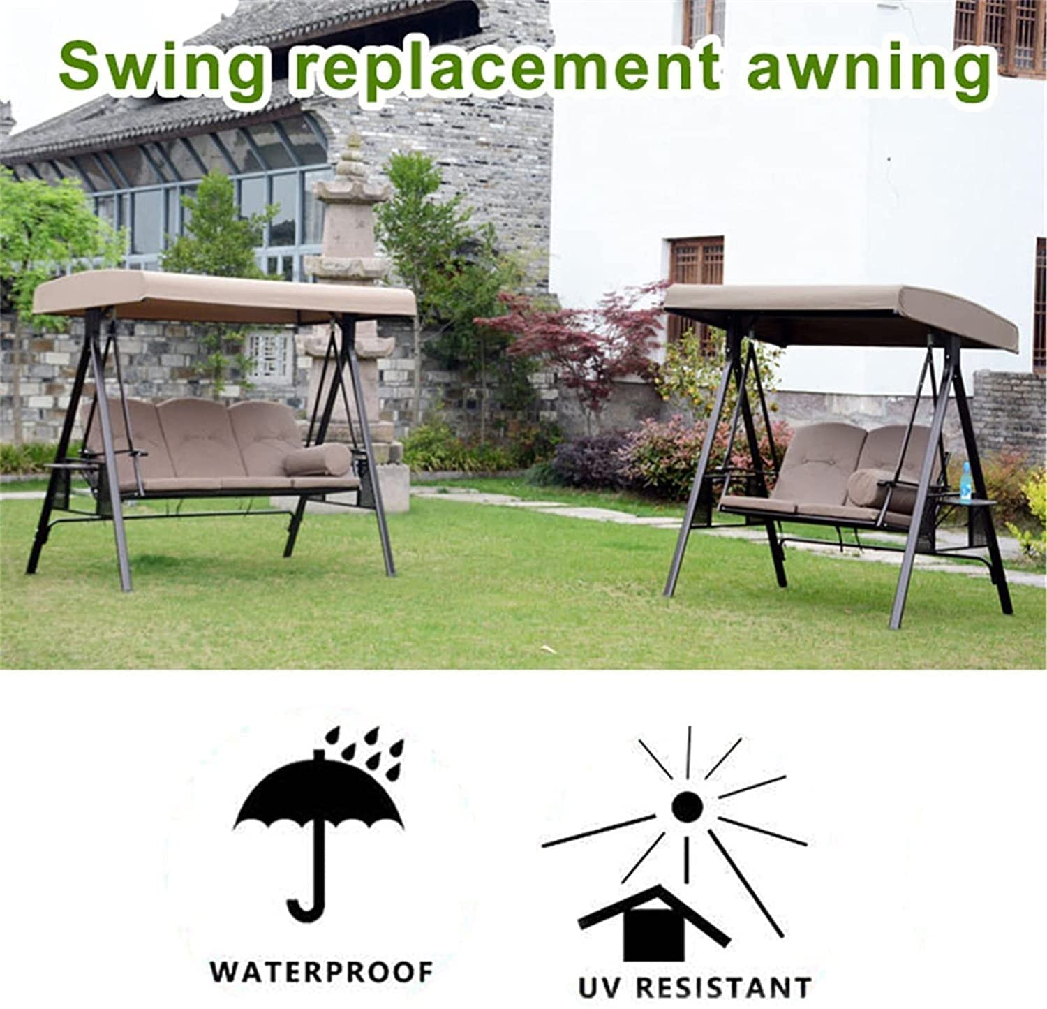 Replacement Canopy Top for Porch Swing, Strong Patio Swing Cover Universal Canopy for Garden Traditional 3 Person Swing (75x47x9inch, Beige)