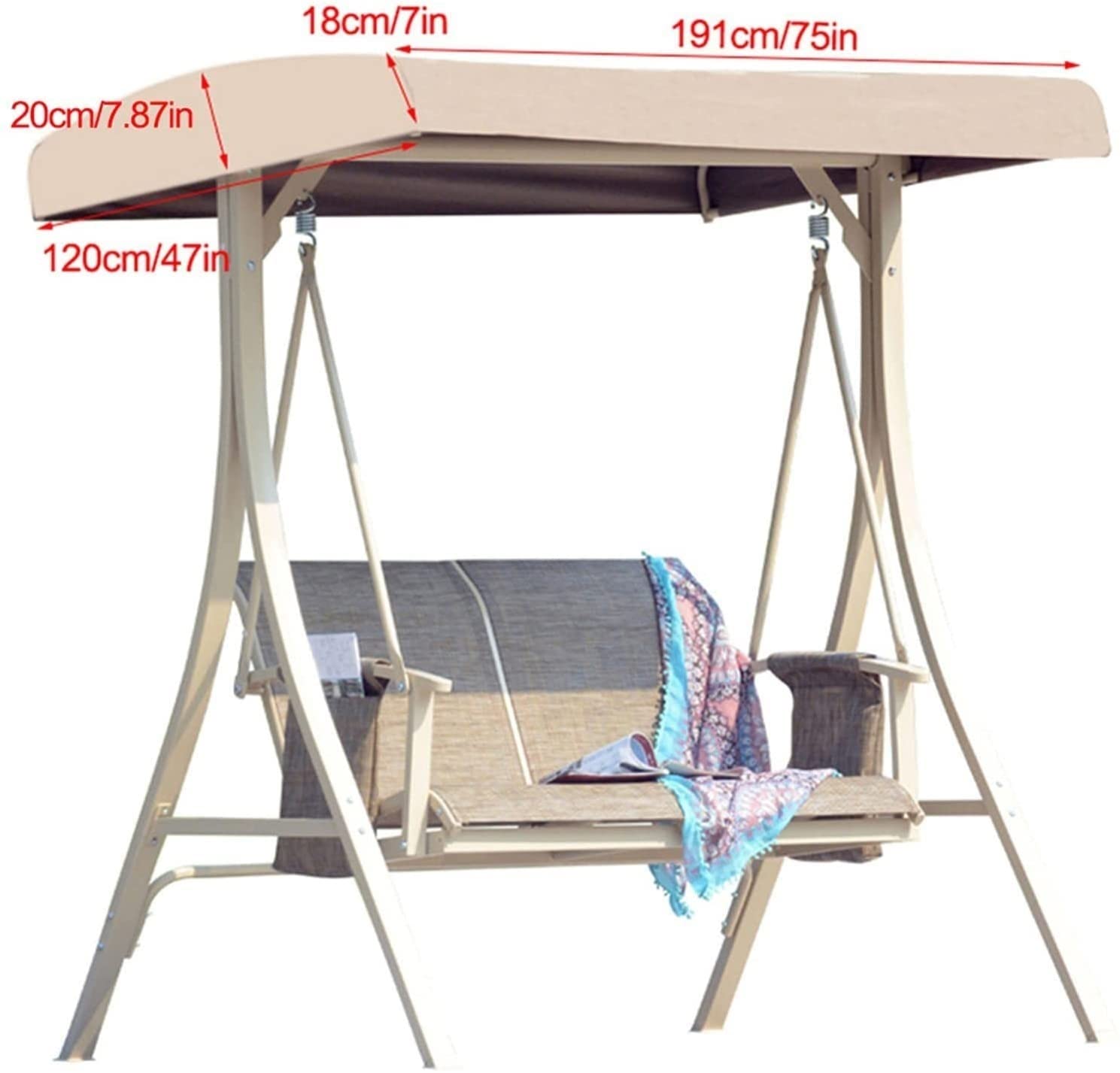 Replacement Canopy Top for Porch Swing, Strong Patio Swing Cover Universal Canopy for Garden Traditional 3 Person Swing (75x47x9inch, Beige)