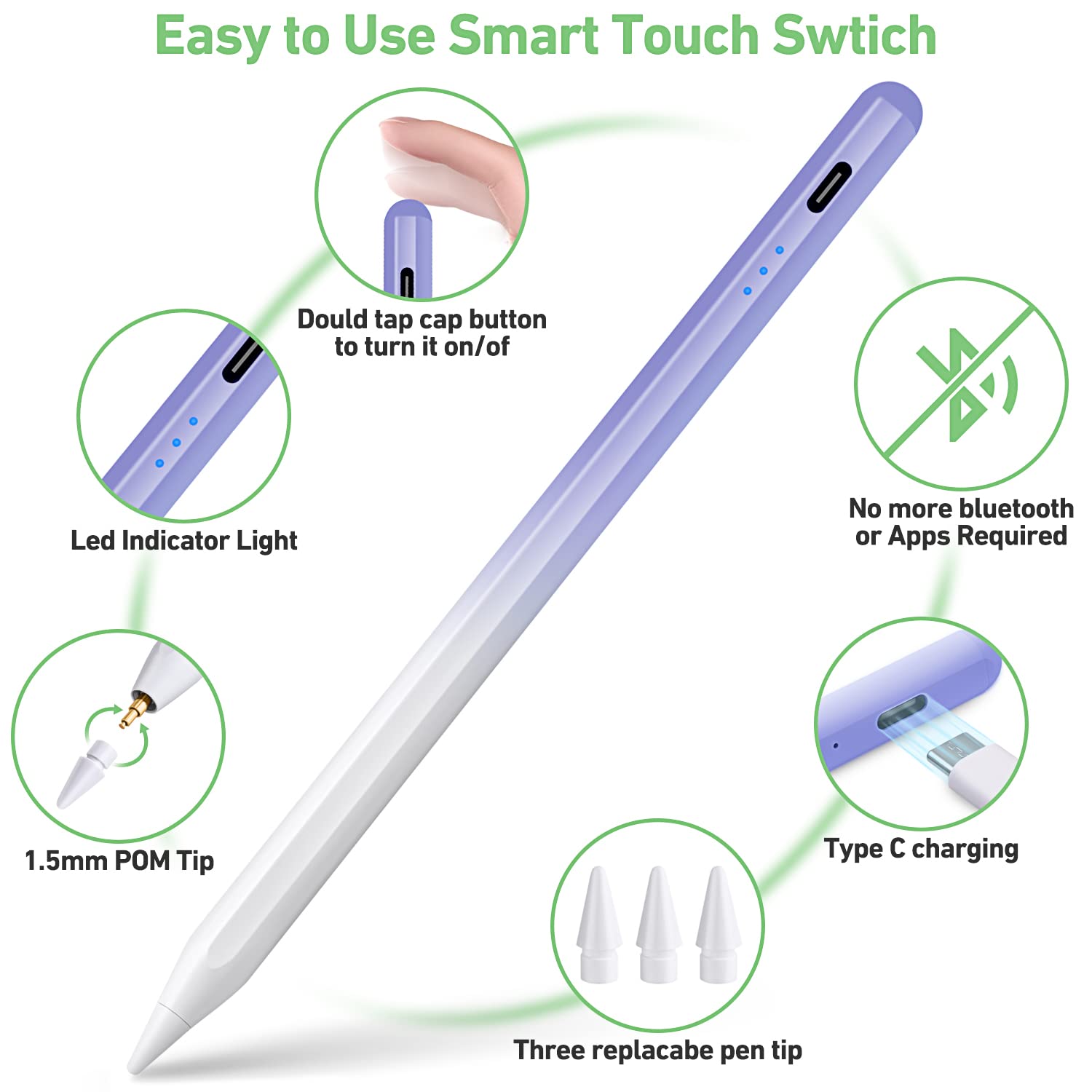 Stylus Pen for iPad 2018-2023, Magnetic Pen for Ipad, Apple Pen,Tilt Sensor & Palm Rejection,Compatible with iPad 6-10,iPad Mini 5/6,iPad Air 3-5,iPad Pro 11"/12.9"