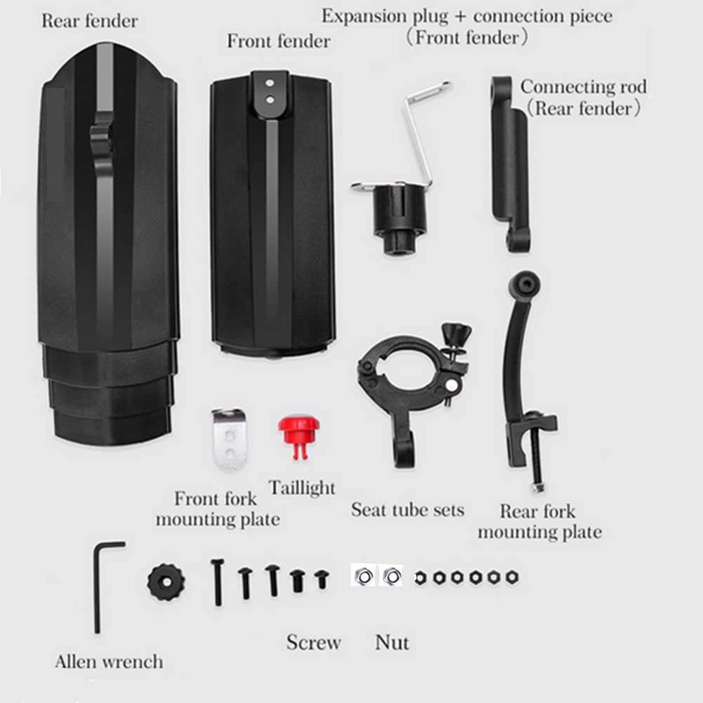 LESOVI Retractable Bike Fenders Set Fender Front & Rear Mountain Road Bike Mudguard Tyre Mud Guard with LED Light (Black)