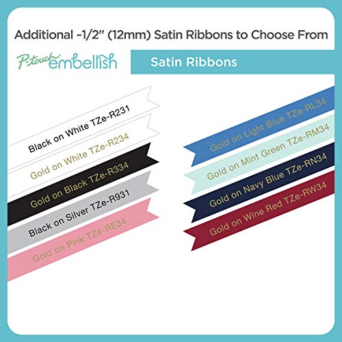 Brother P-touch Embellish Black Print on Pastel Pink Tape TZEMQE31M – ~½” Wide x 13.1’ Long for use with P-touch Embellish Ribbon & Tape Printer