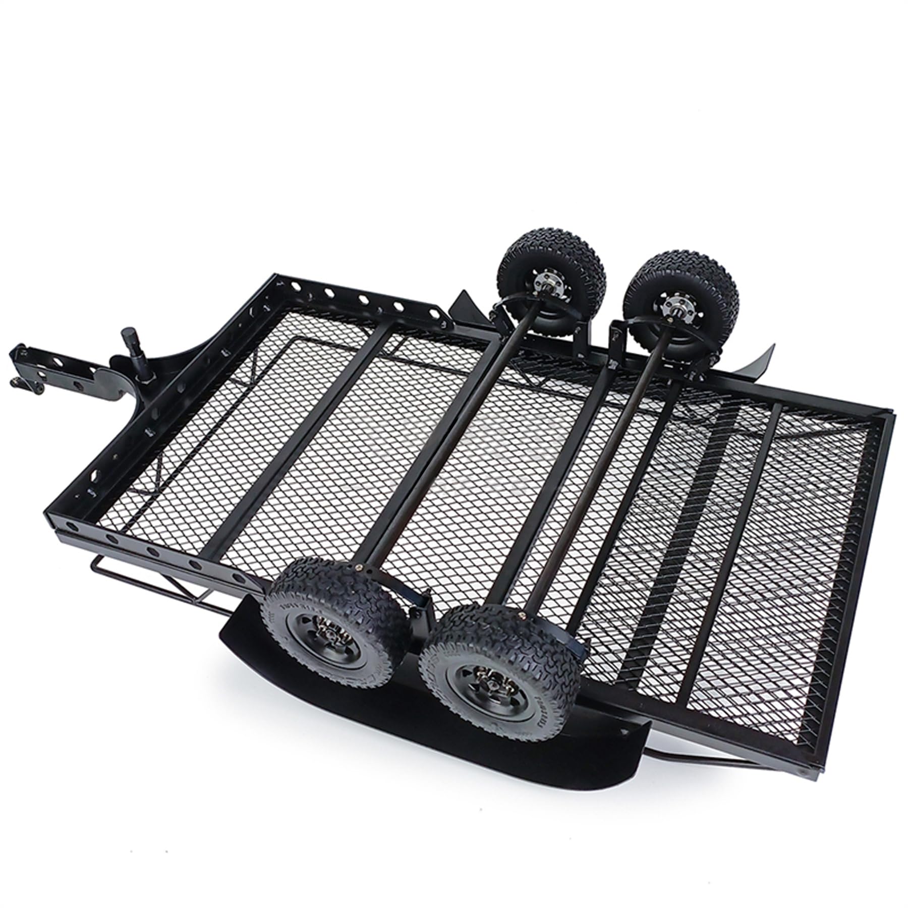AMK RC Trailer, 1/10 Scale Trailer, Metal 1/10 RC Trailer with RC Trailer Hook Coupler and 1/10 RC Kinetic Winch Strap for 1/10 RC Crawler SCX10 TRX6 Redcat GEN8 TRX4 Upgrades