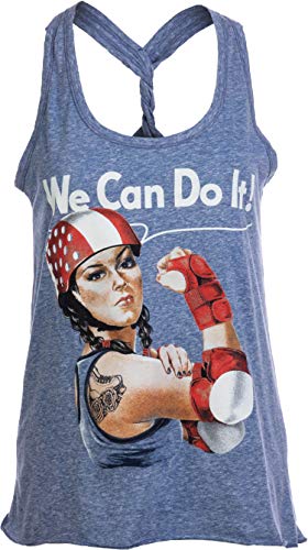 Rosie The Skater | Roller Derby Funny Riveter Racerback Girl Tank Top for Women-(Racerback,M)