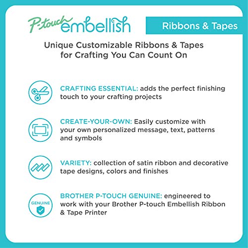 Brother P-touch Embellish Black Print on Pastel Pink Tape TZEMQE31M – ~½” Wide x 13.1’ Long for use with P-touch Embellish Ribbon & Tape Printer