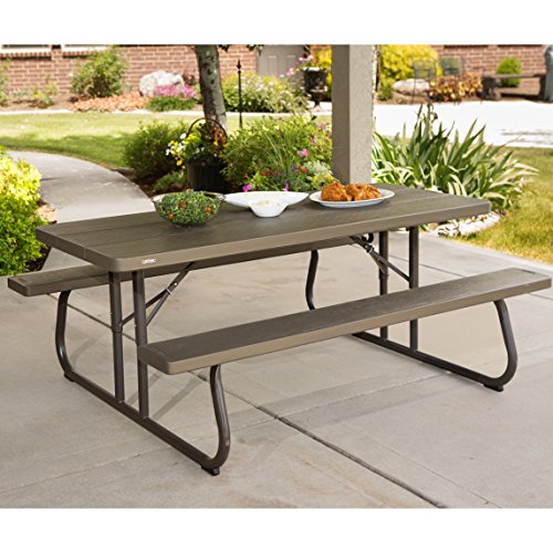 Lifetime 60105 Wood Grain Picnic Table and Benches, 6 Feet, Brown