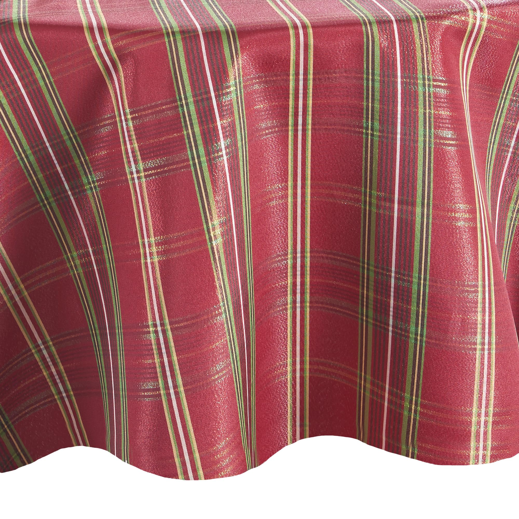 Elrene Home Fashions Shimmering Plaid Holiday Fabric Tablecloth, 60" x 84" Oval, Red
