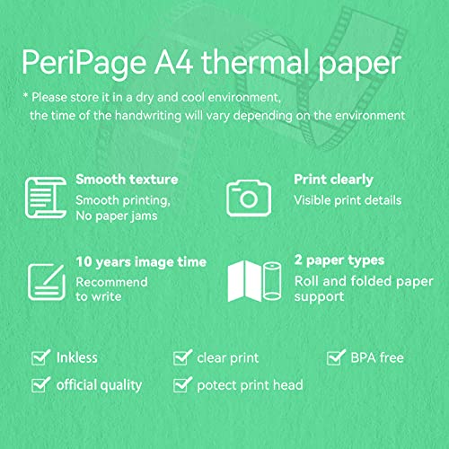 A4 Thermal Paper, 210 x 297 mm - 100 Sheets, for Brother PocketJet PJ762/PJ763MFi, HPRT MT800/MT810, PeriPage A40 Printers, Printing Paper Size 8.26" x 11.69"