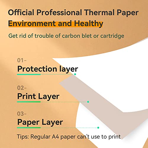 A4 Thermal Paper, 210 x 297 mm - 100 Sheets, for Brother PocketJet PJ762/PJ763MFi, HPRT MT800/MT810, PeriPage A40 Printers, Printing Paper Size 8.26" x 11.69"