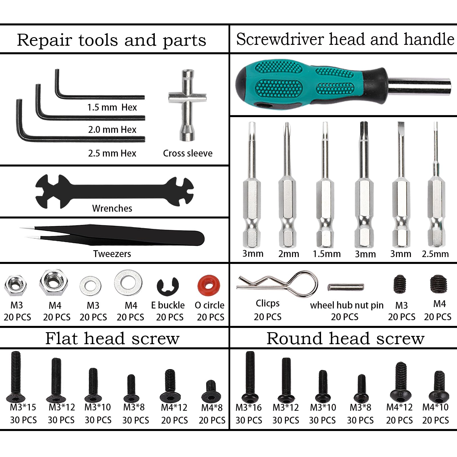 532 PCS RC Screw Kit RC Repair Tool Kit Universal RC Hardware Kit for Arrma Redcat Traxxas Axial HPI Losi 1/8 1/10 1/12 1/16 Scale RC Cars Trucks Crawler
