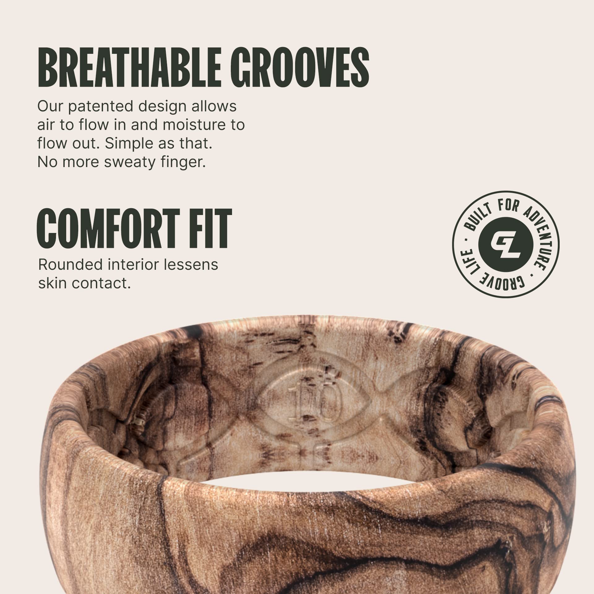 Groove Life Nomad Burled Walnut Silicone Ring Breathable Rubber Wedding Rings for Men, Lifetime Coverage, Unique Design, Comfort Fit Ring - Size 11