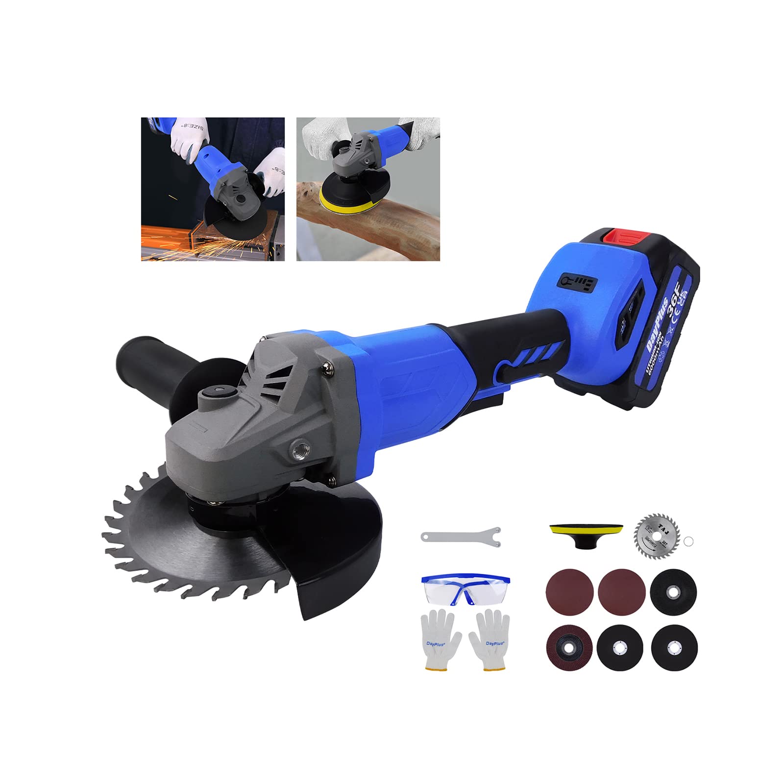 Cordless Angle Grinder 21V Cordless Grinder w/3.0Ah Li-Ion Battery & Charger, 10000 RPM Brushless Motor, 4.5'' Wheel Diameter Grinding Disc & Side Auxiliary Handle, for Grinding Cutting Polishing DIY