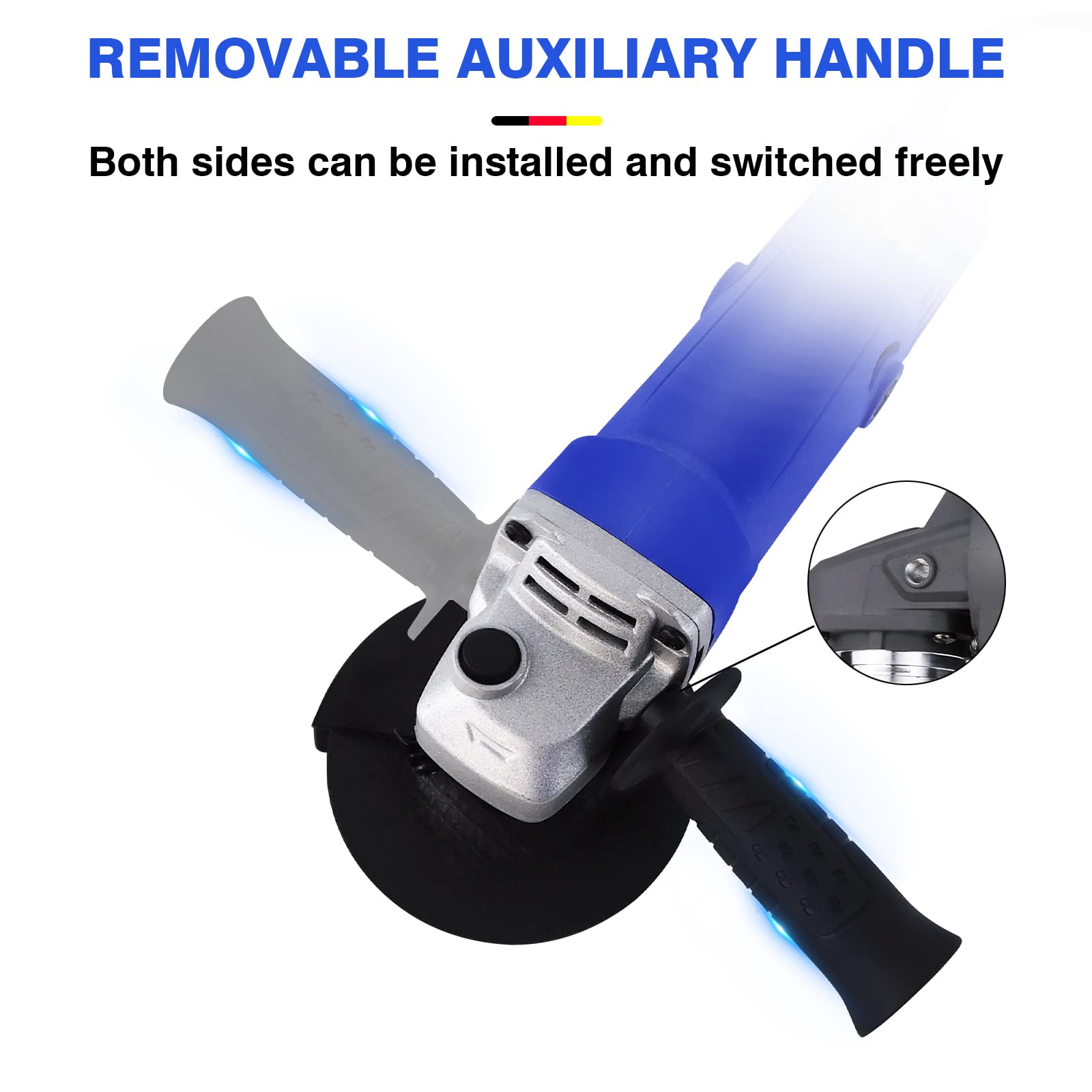 21V Cordless Angle Grinder Kit with 3.0Ah Battery & Charger, 10000RPM Power Angle Grinder with 2 Position Handle, Spanner, Grinding & Cutting Wheels, Flap Disc, Battery Grinder Tool for Metal Wood