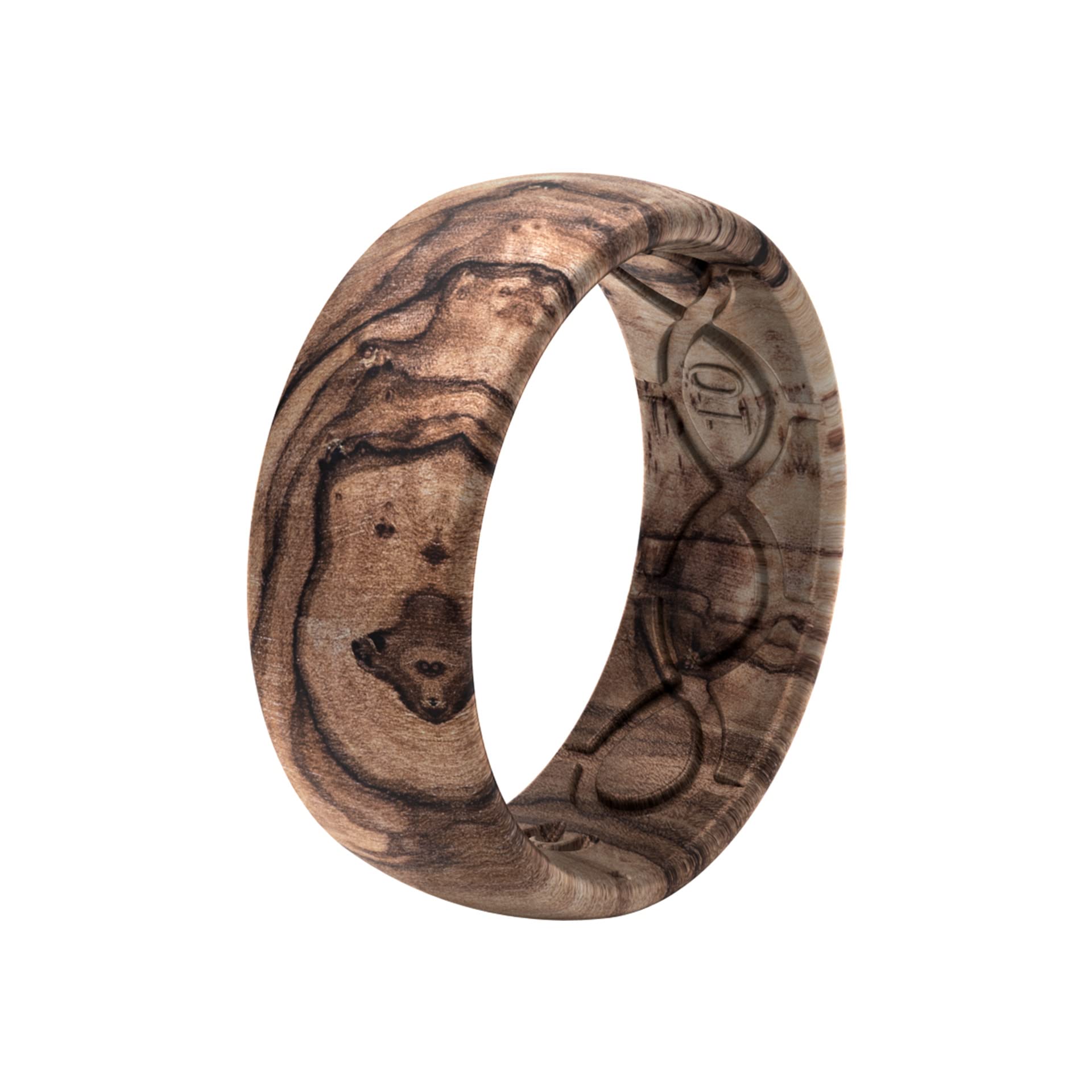 Groove Life Nomad Burled Walnut Silicone Ring Breathable Rubber Wedding Rings for Men, Lifetime Coverage, Unique Design, Comfort Fit Ring - Size 11