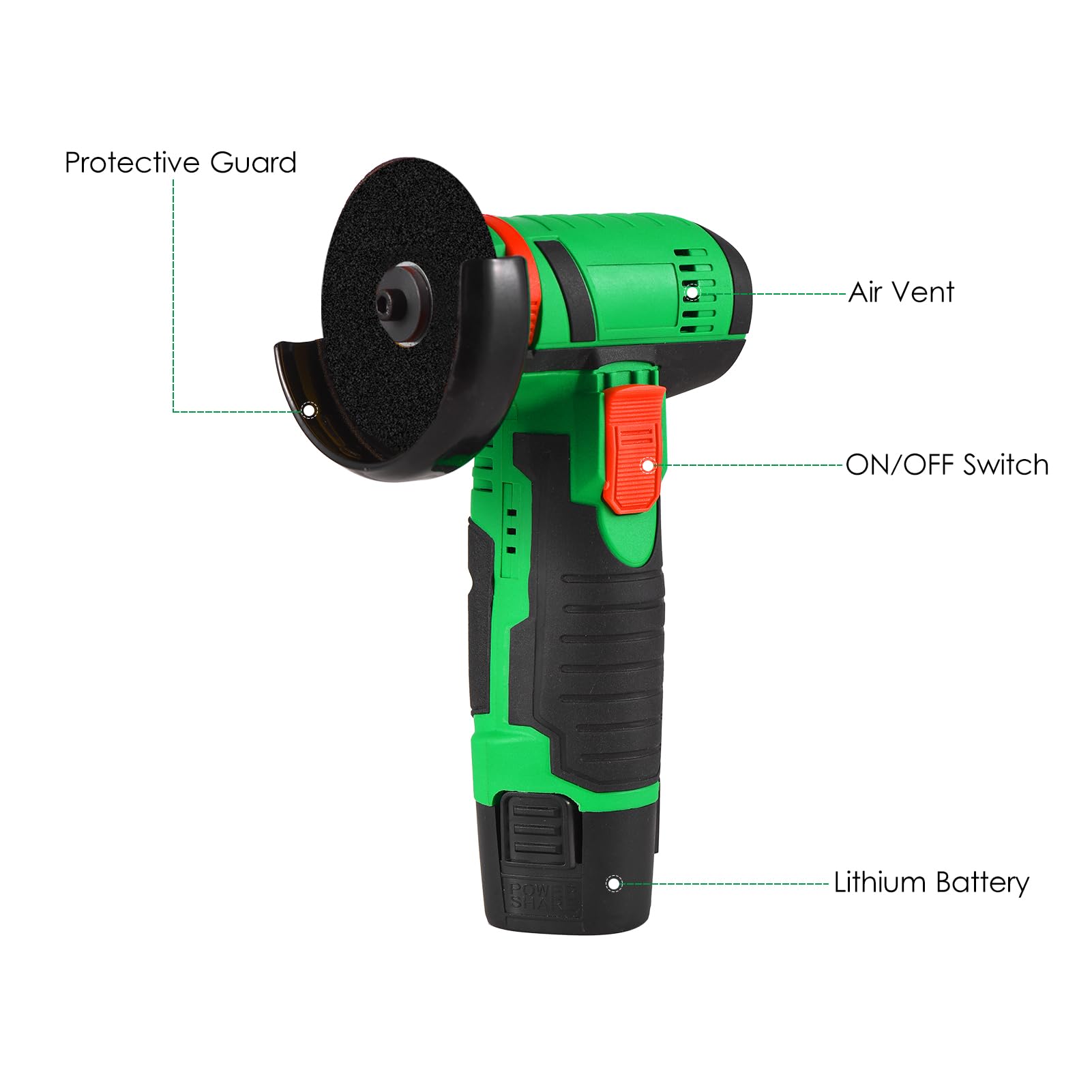 Cordless Angle Grinder, Weytoll 19500 rpm 12V Mini Angle Grinder,with 2 pcs Battery 2pcs Discs, for Plastic/Pipe/Drywall Cutting & Grinding