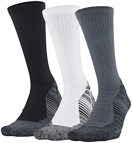 Under Armour Adult Elevated Performance Crew Socks, 3-Pairs , Pitch Gray 1 Assorted , Large