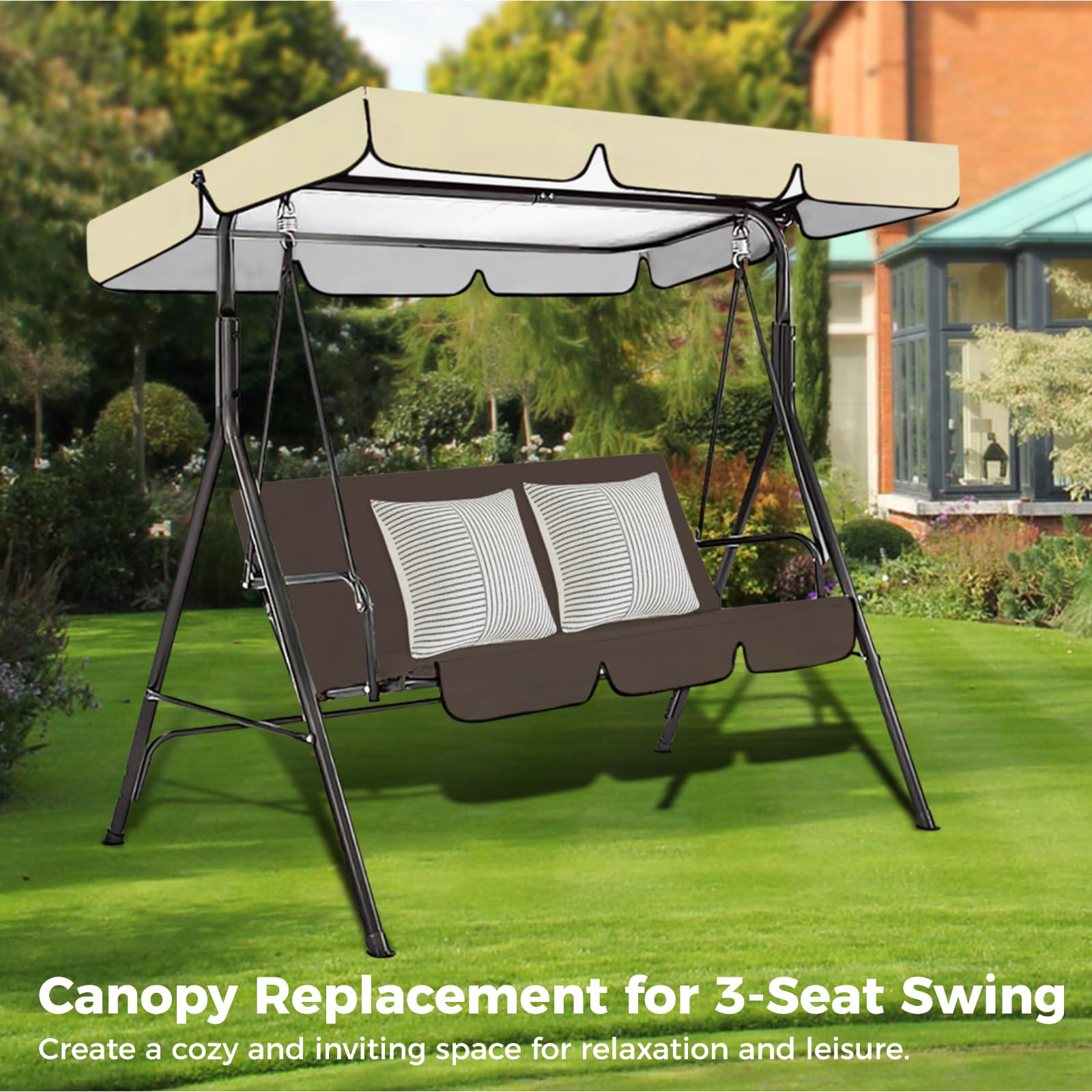 Patio Swing Canopy for 3-Seat Swings,Waterproof & Sunproof Porch Swing Chair Top Cover Replacement for Sunshade, Made of 190T High-Density Polyester, 75 x 52 x 6’’(seat Cover is not Included)