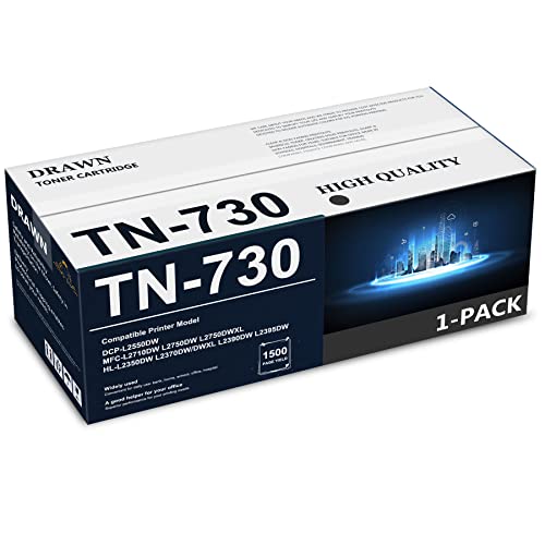 DRAWN TN730 Black Toner Cartridge Compatible 1 Pack TN-730 Standard Capacity(1500 Pages) Toner Cartridge Replacement for Brother DCP-L2550DW MFC-L2750DW HL-L2370DW/DWXL L2395DW Printer