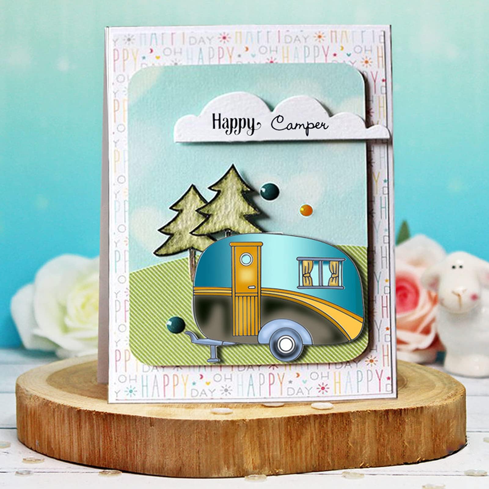 Silicone Stamp Cards, 2Pcs Camping Style Clear Stamps Cute Clear Rubber Stamps Cartoon Touring Car Seaside Spending Holiday Series Clear Stamps