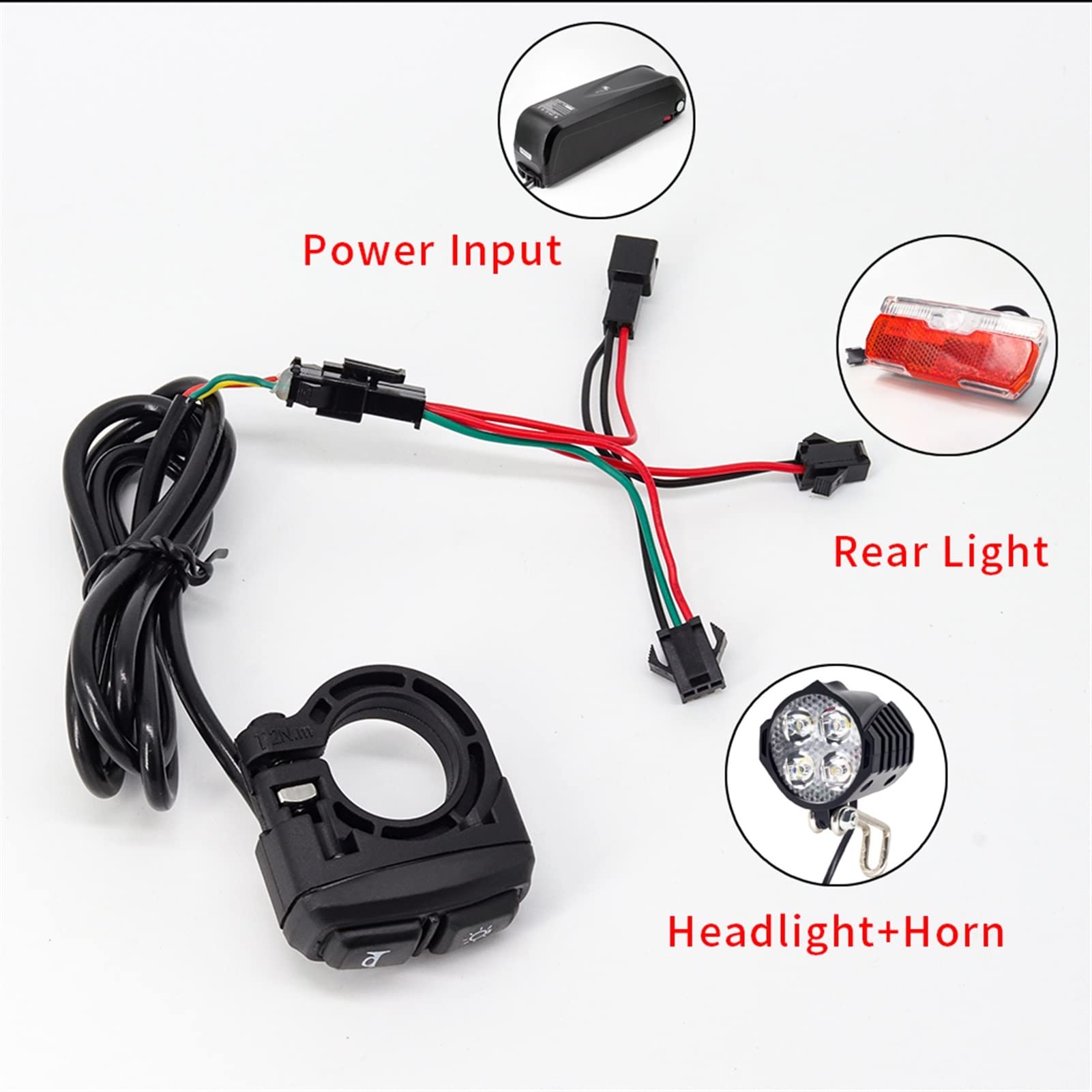 Bike Fender Electric Bike Front and Rear Light Set Input 12V 24V 36V 48V 60V Built-in Speaker E-Bike Headlight and Tail Light Mud Guards (Color : Front and Rear Light)