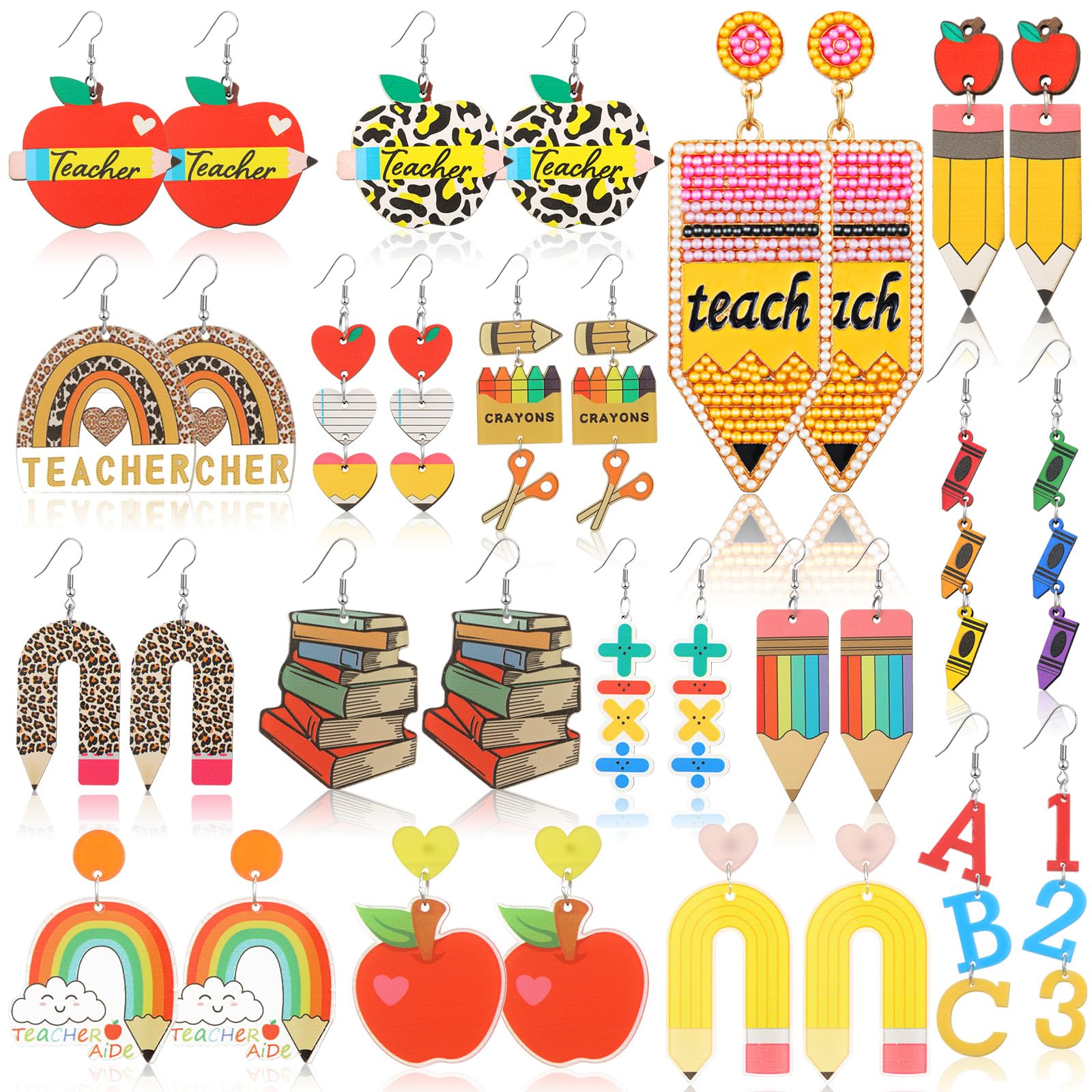 16 Pairs Fall Thanksgiving Dangle Earrings School Teacher Earrings Back to School Earrings Autumn Pumpkin Drop Earrings Western Wooden Earrings for Women
