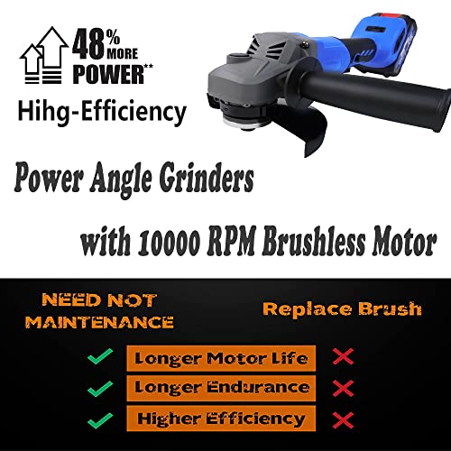 Brushless Electric Angle Grinder with 3.0Ah Battery and Fast Charger, 2-Position Auxiliary Handle Power Angle Grinder, Brushless Grinder Tool with Safety Guard, for Cutting and Grinding