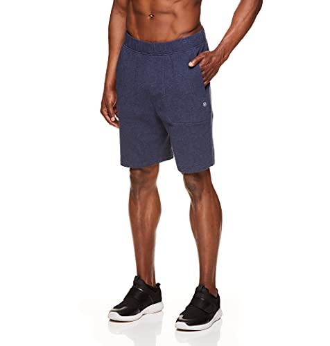 Gaiam Men's French Terry Yoga Shorts - Athletic Gym and Running Sweat Short with Pockets - Synergy Navy Heather, Large