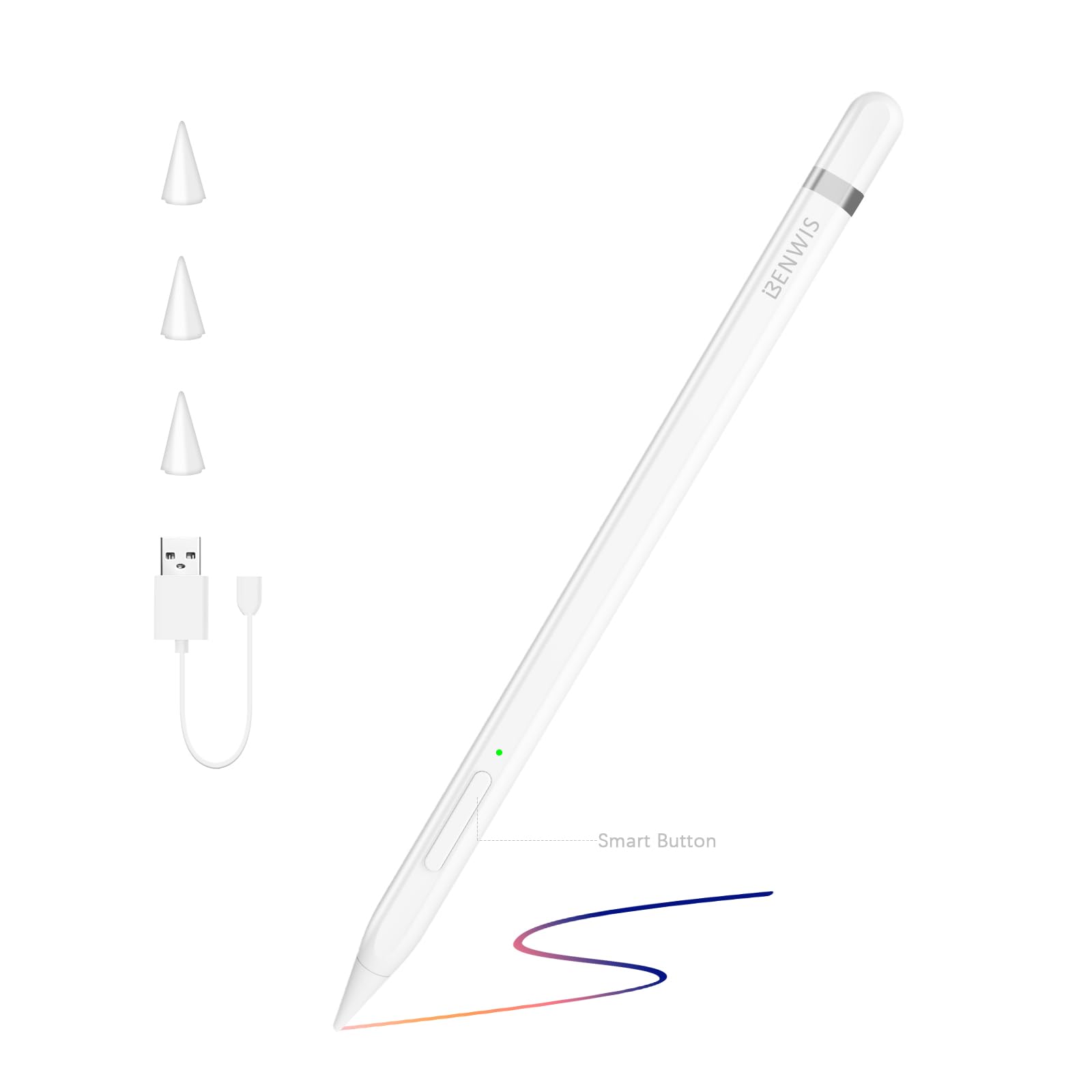 Shortcut Smart Button Stylus Pen for iPad Apple Pencil 1st 2nd Generation,BENWIS Pro 3X Fast Charge Apple Pencil Work for 2018-2023 iPad 6/7/8/9/10, iPad Mini 5/6, iPad Air 3/4/5, iPad Pro 11"/12.9"