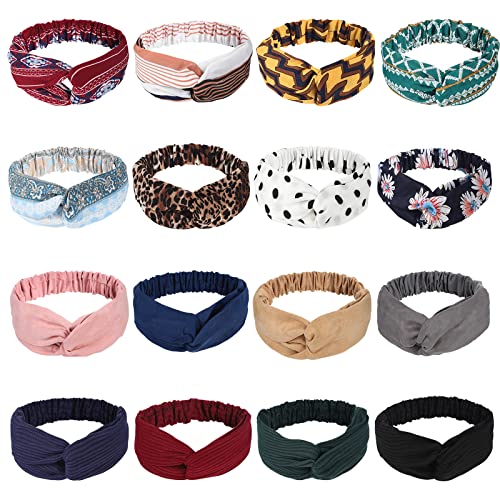 16 Pcs Boho Headbands for Women, Meartchy Vintage Womens Headbands, Head Bands Women Hair, Floral Vintage Twisted Criss Cross Elastic Head Wrap Hair Accessories