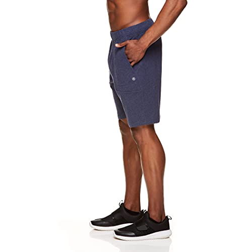 Gaiam Men's French Terry Yoga Shorts - Athletic Gym and Running Sweat Short with Pockets - Synergy Navy Heather, Large