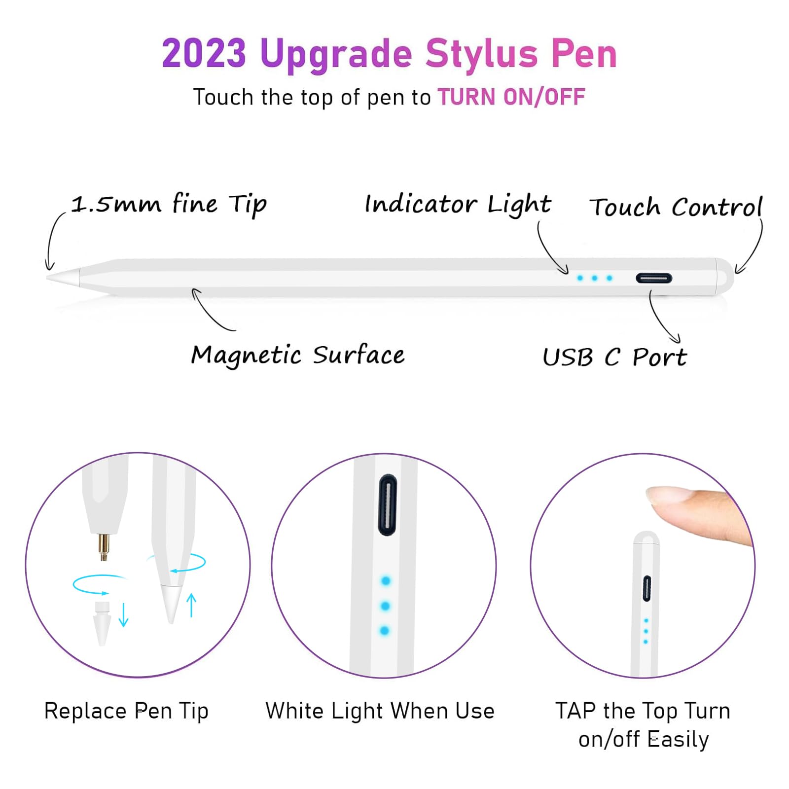 Stylus Pencil 1st Generation for Apple with 10X Fast Charge & Palm Rejection Compatible with iPad Pro 11/12.9, iPad 10/9/8/7/6, iPad Mini 5/6, iPad Air 3/4/5