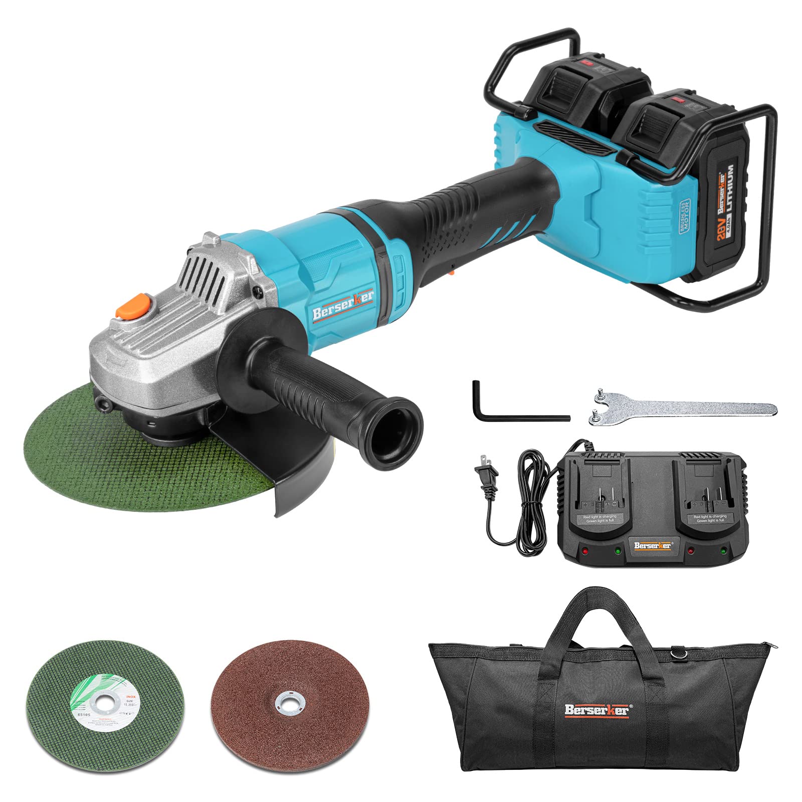 Berserker 36V Cordless 7" Brushless Power Angle Grinder Tool, 2 * 4.0Ah Li-Ion Battery Operated and Charger, Electric Paddle Switch Handheld Heavy Duty Cut-Off Grinder for Metal Wood Cutting/Grinding