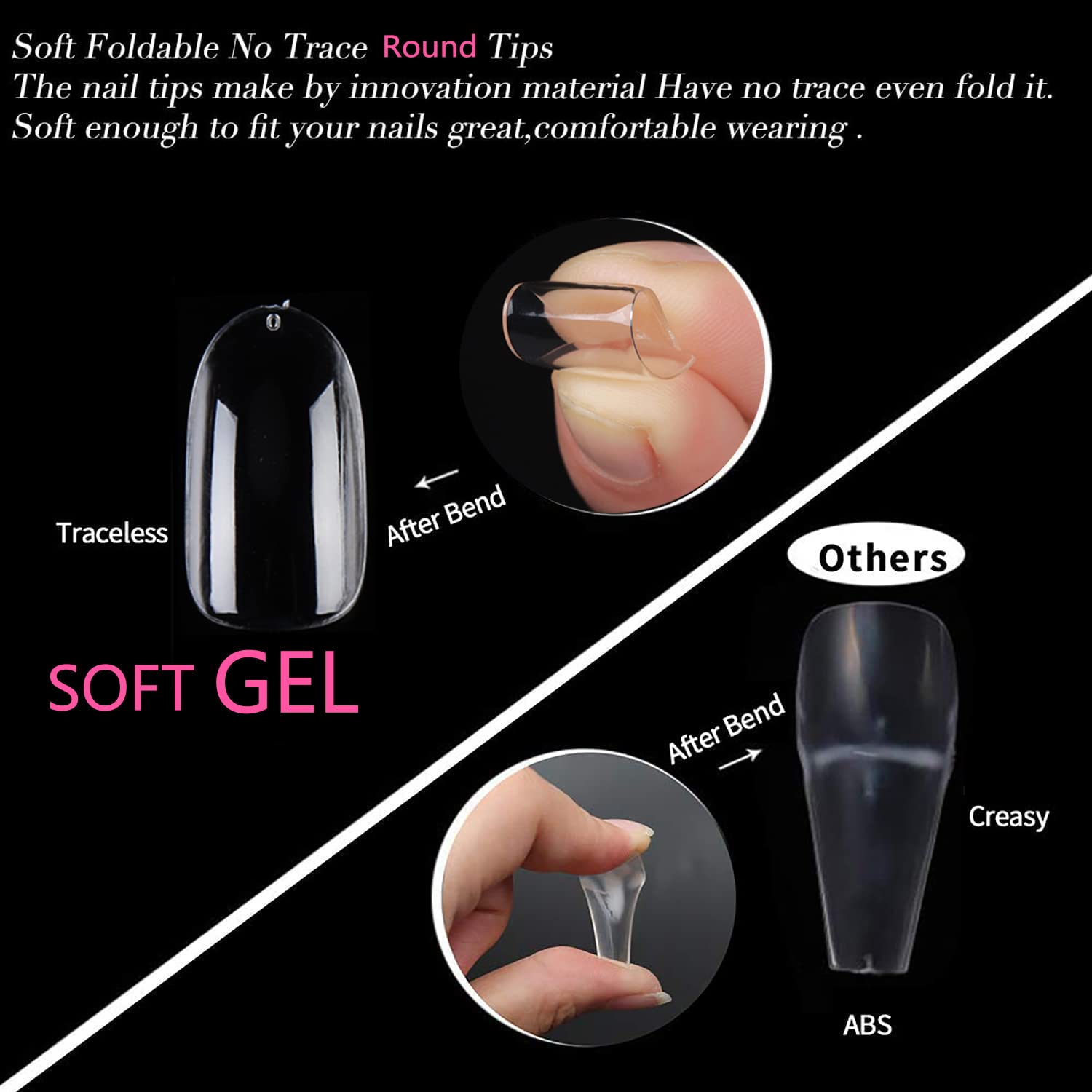 UNA GELLA Round Almond Fake Nails Clear Medium 216 pcs Oval Nail Tips Almond Oval Press on Nails for Full Cover Acrylic Almond Oval Nails French False Nails 12 Sizes False Soft Gel Tips