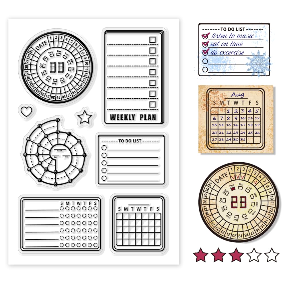 PH PandaHall Clear Label Stamps, Date and Schedule Rubber Stamp Silicone Stamp Background Transparent Stamps for Card Making Photo Album Decoration and DIY Scrapbooking 6.2x4.3inch/16x11cm