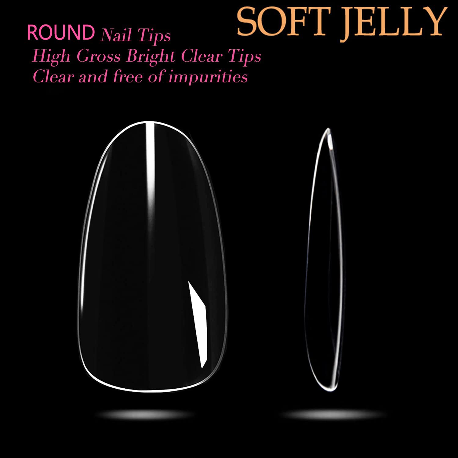 UNA GELLA Round Almond Fake Nails Clear Medium 216 pcs Oval Nail Tips Almond Oval Press on Nails for Full Cover Acrylic Almond Oval Nails French False Nails 12 Sizes False Soft Gel Tips