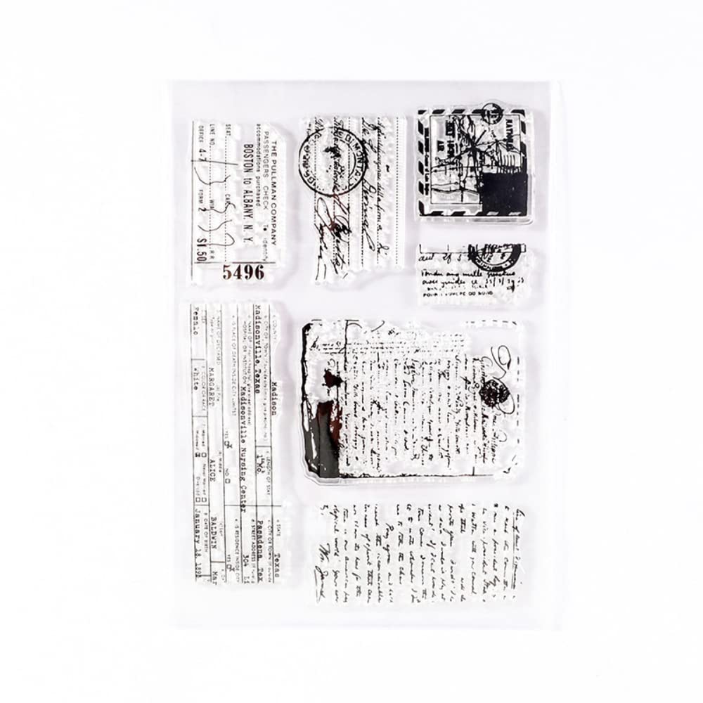 4Sheet Text Number Background Clear Stamps for Card Making Transparent Silicone Stamps Rubber Stamps Seal for DIY Scrap Booking Decoration Album Crafts