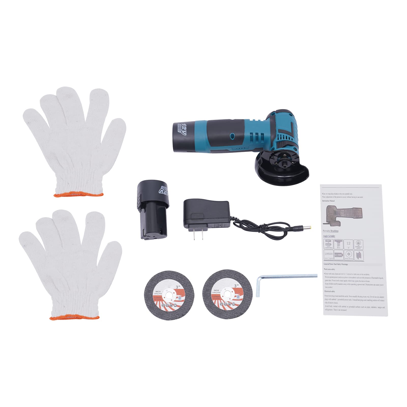 Mini Angle Grinder, Angle Grinder Tool Grinders Power Tools, Electric Metal Grinder 19500 RPM with 2pcs 12V 2000mAh Battery & 2pcs Discs, Non-Slip Handle for Metal, Wood