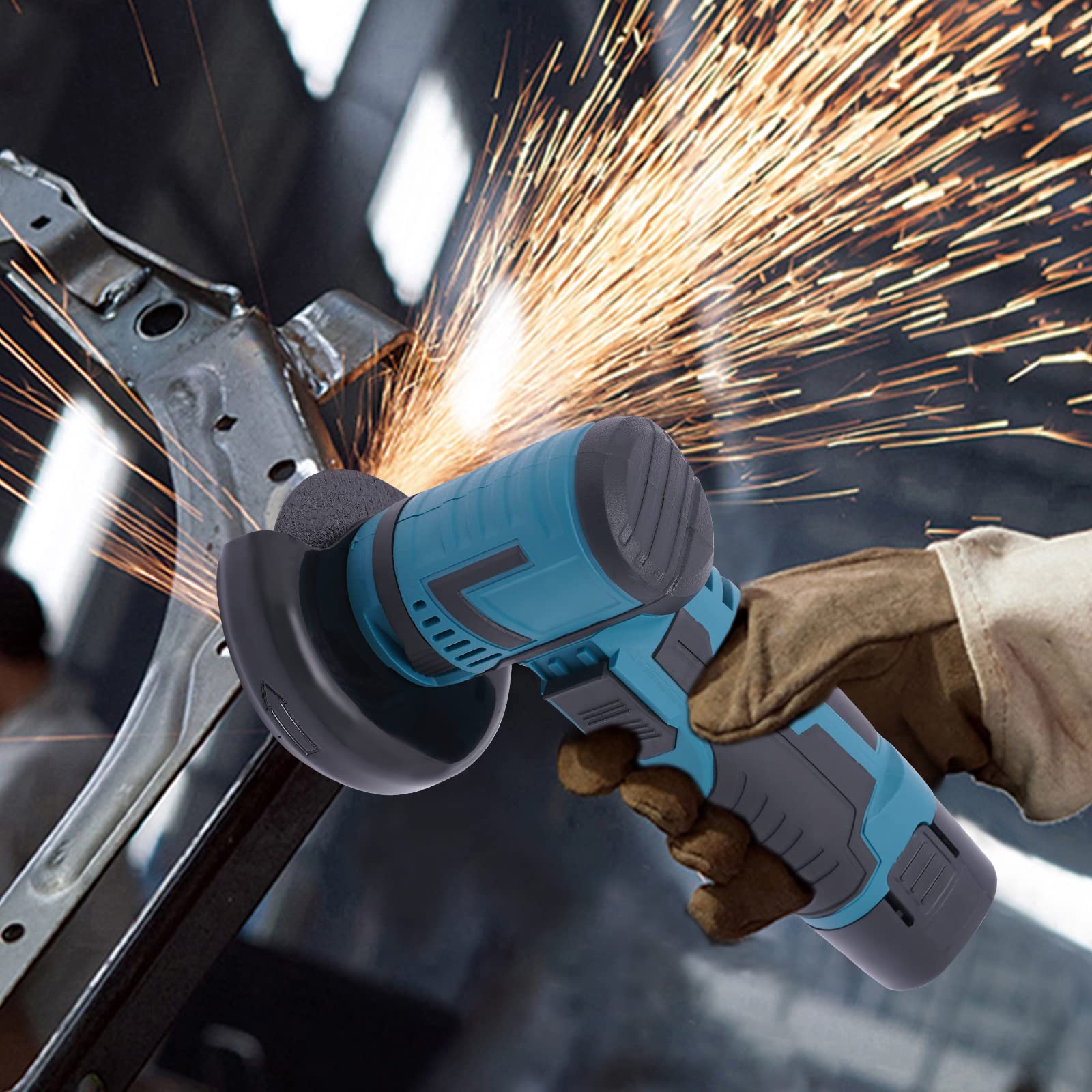 Mini Angle Grinder, Angle Grinder Tool Grinders Power Tools, Electric Metal Grinder 19500 RPM with 2pcs 12V 2000mAh Battery & 2pcs Discs, Non-Slip Handle for Metal, Wood