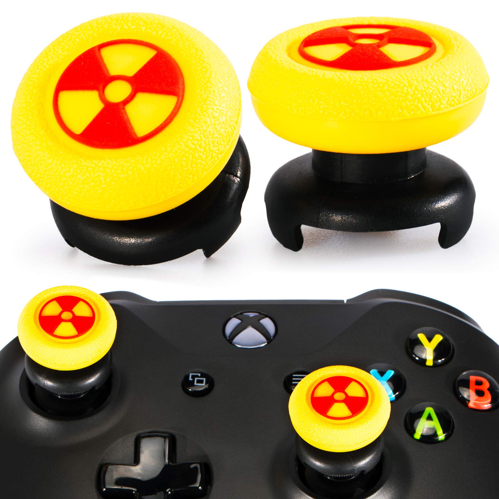 Playrealm FPS Thumbstick Extender & 3D Texture Rubber Silicone Grip Cover 2 Sets for Xbox Series X/S & Xbox One Controller(Radiation Yellow)