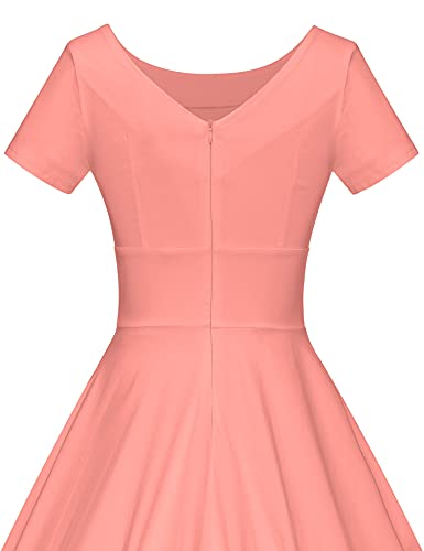 GownTown Women's 1950s Vintage Dresses Cap Sleeves Cocktail Stretchy Dresses with Pocket Red
