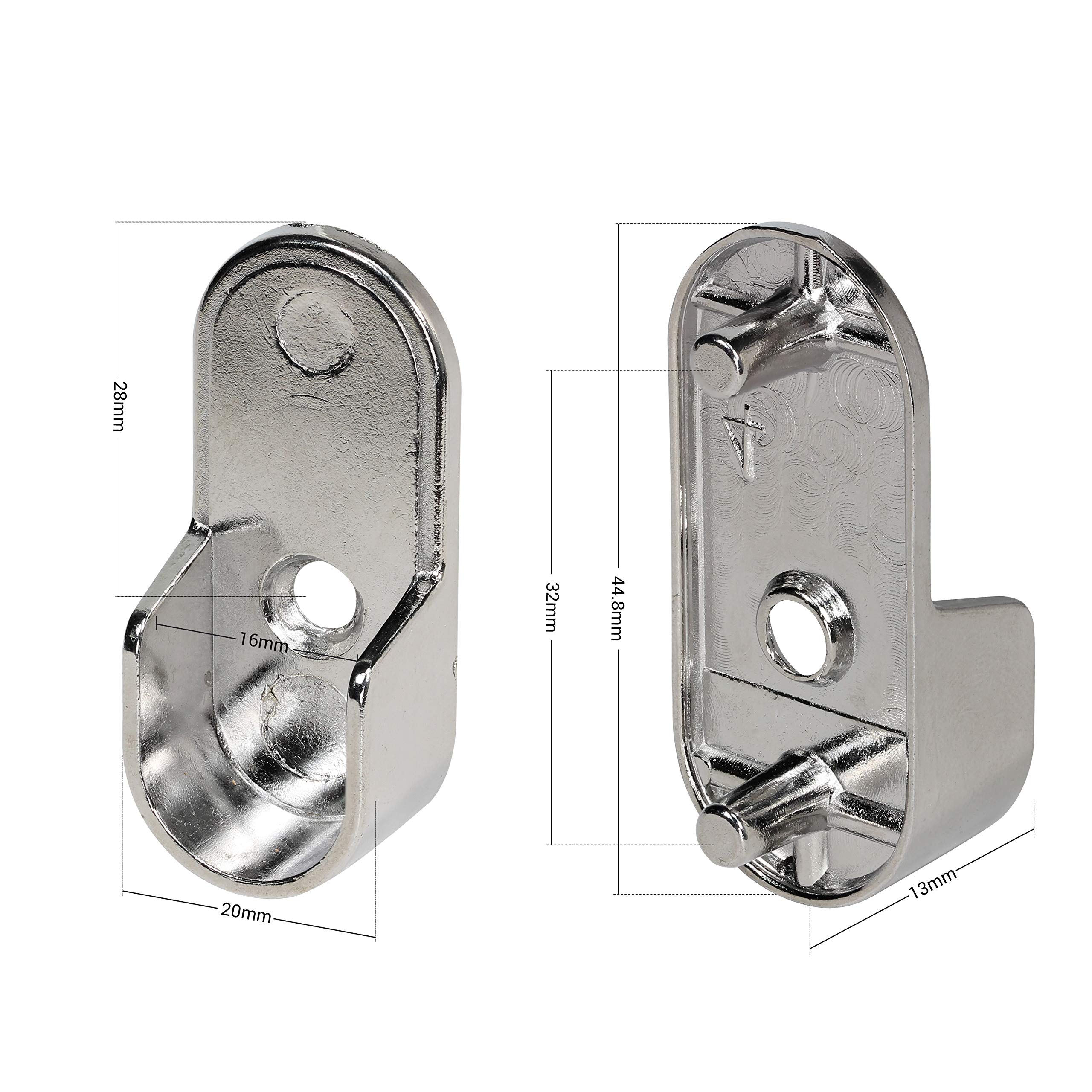 Rok Hardware Chrome 1-3/16" (30 mm) x 19/32" (15mm) Oval Closet Rod End Support with 3/16" (5mm) Pins 30X15X5MMCH (2 Pack)