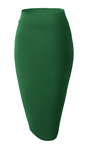 Urban CoCo Women's Elastic Waist Stretch Bodycon Midi Pencil Skirt (as1, Alpha, l, Regular, Regular, Emerald Green)